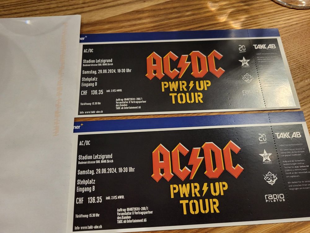 2 AC/DC TICKETS - Zürich - Stehplatz (Neu und originalverpackt) in Richterswil für CHF 727 – mit ...