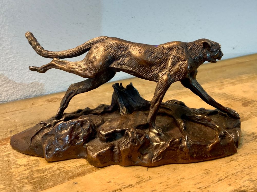 VINTAGE SKULPTUR PANTER MASSIVE BRONZE SIGNIERT, L-14 CM | Kaufen auf ...