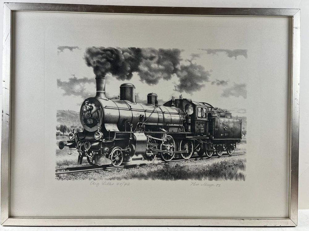 Grosser Dampflokomotiven Lithographie Handsigniert. (Neu und originalverpackt) in Neuhausen am ...