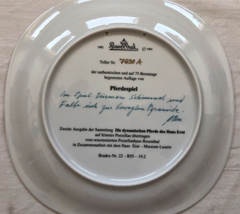 Hans Erni - Rosenthal - Teller - "Dynamische Pferde" - 4Stck (Gebraucht) in Schaffhausen für CHF ...
