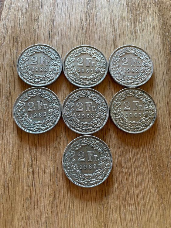 7 Schweizer Silbermünzen 2 Franken 1963 | Kaufen auf Ricardo