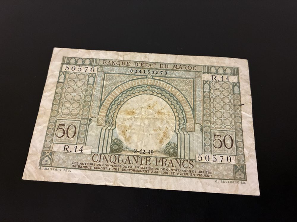 MOROCCO 50 Francs 1949, P-45, (D'occasion) à Dällikon pour CHF 15 ...
