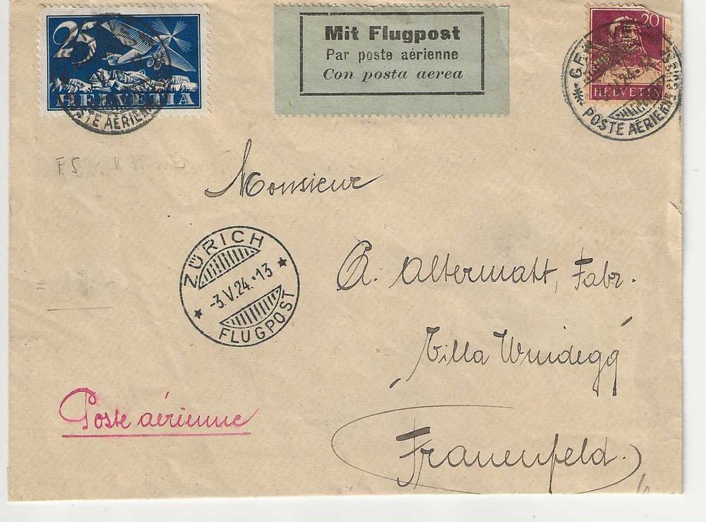 timbre lettre poste aérienne avec F5 Genève-Zurich | Kaufen auf Ricardo