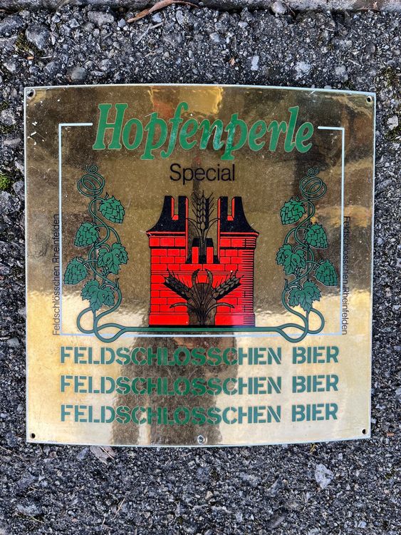 feldschlösschen bier, emailschild, hopfenperle spezial | Kaufen auf Ricardo
