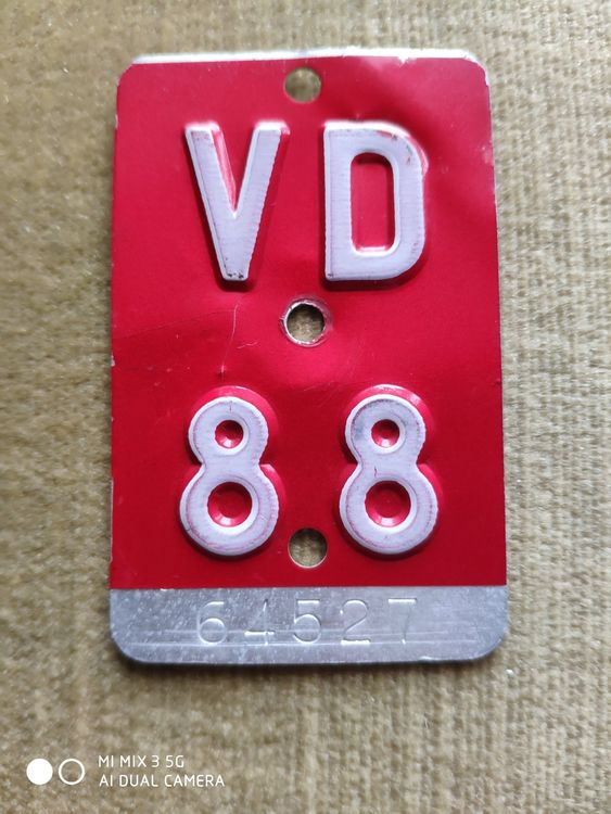 VD 88 plaque de vélo 1988 Vaud (Gebraucht) in Lausanne für CHF 4.5 ...