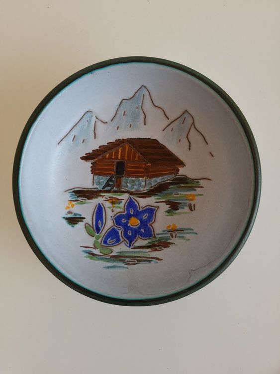 60er J. Schweiz/Wallis " Valcera " Keramikschale Alpendekor (Gebraucht ...