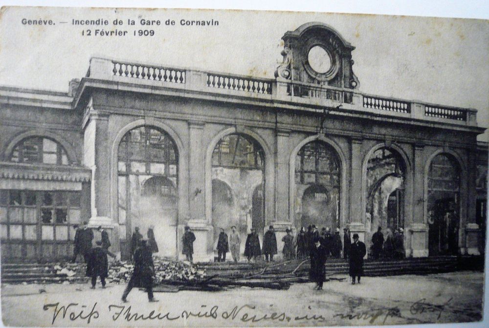 s/w AK GENÈVE, 1909, Incendie de la Gare de CORNAVIN | Kaufen auf Ricardo