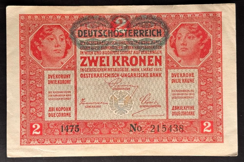 Historische Banknote: Zwei Kronen 1917 (Gebraucht) in Andwil SG für CHF ...