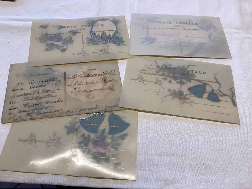 Cartes anciennes peintes à la main sur celluloïd 5 pièces (Gebraucht ...