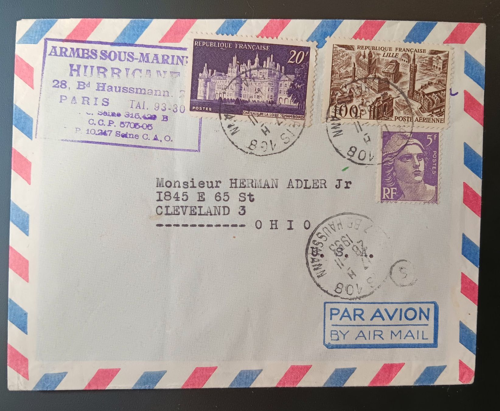 FRANZÖSISCHES MARINE-U-BOOT-LUFTBRIEFMITTEL, HURRIKAN 1953 (Gebraucht ...