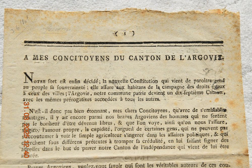 Helvetische Republik, 1801Polit Dokument von Samuel Ringier (Gebraucht ...