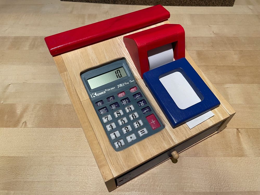 Kasse aus Holz mit Taschenrechner von Spielba (Gebraucht) in ...