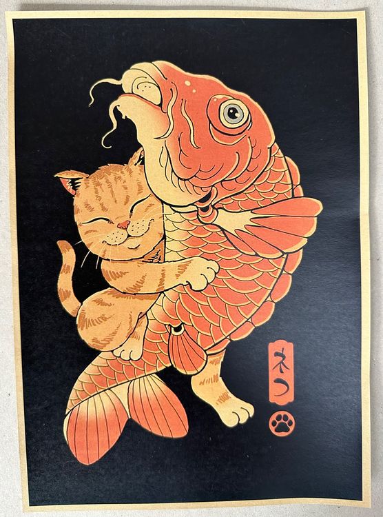 Japanese Koi & Cat Art Print A4 (Neu (gemäss Beschreibung)) in Meilen ...