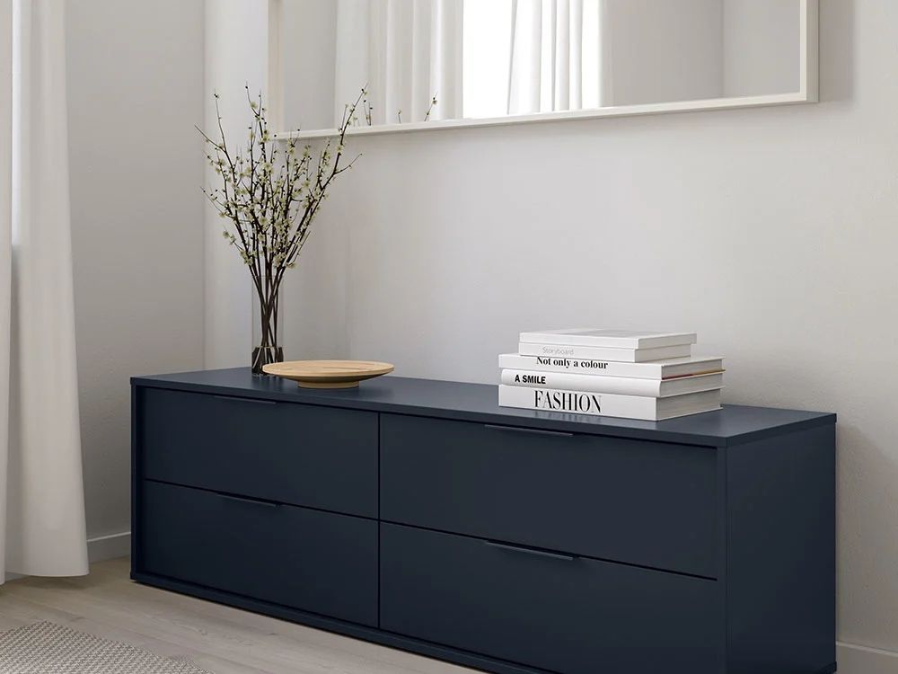 Sideboard Kommode Ikea Nordmela dunkelblau mit 4 Schubladen Kaufen auf Ricardo