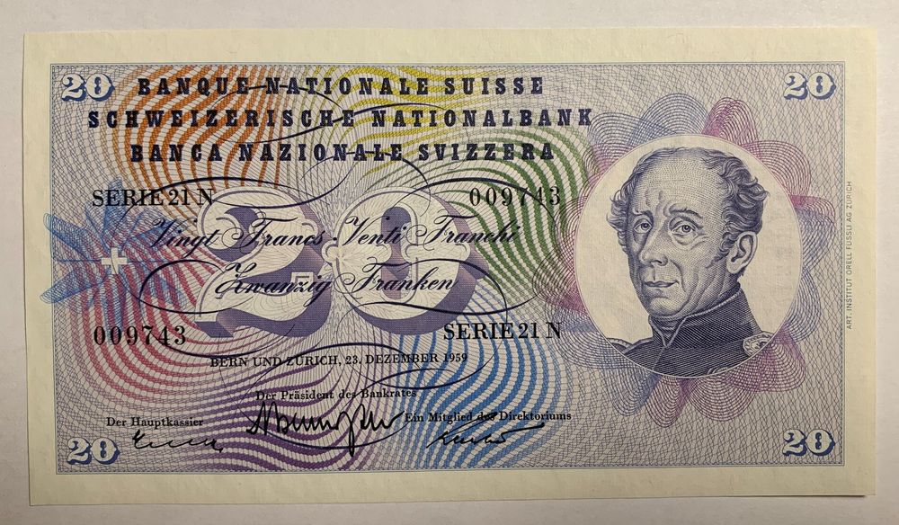 20er Note (Schweiz) 1959 ungefaltet, sehr guter Zustand (Gebraucht) in ...