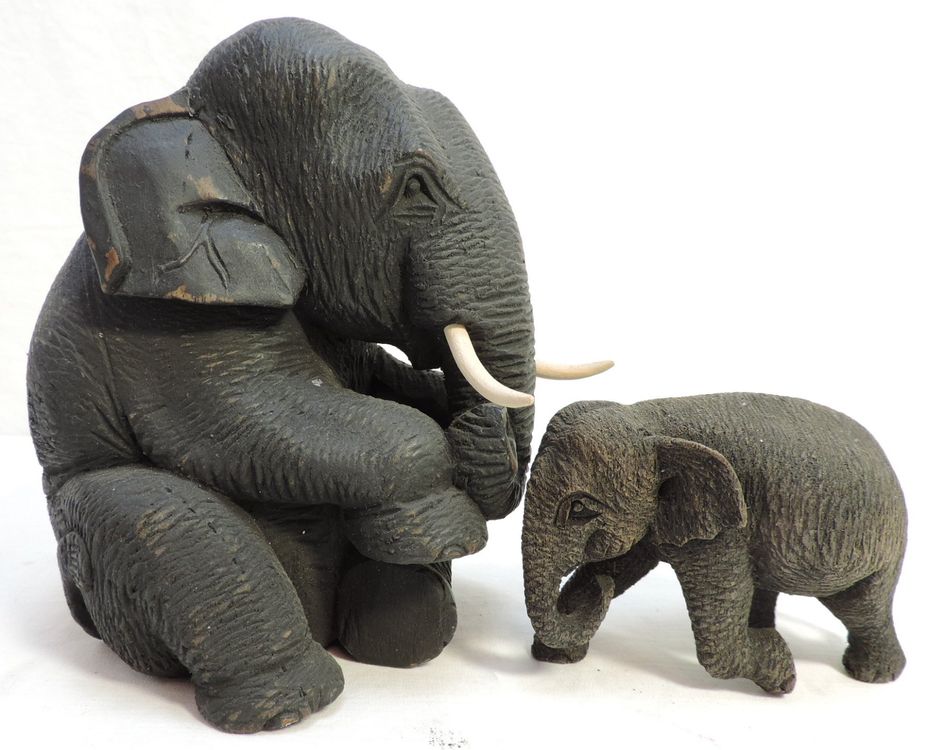Elefanten Familie, Teak Holz Schnitzerei | Kaufen auf Ricardo
