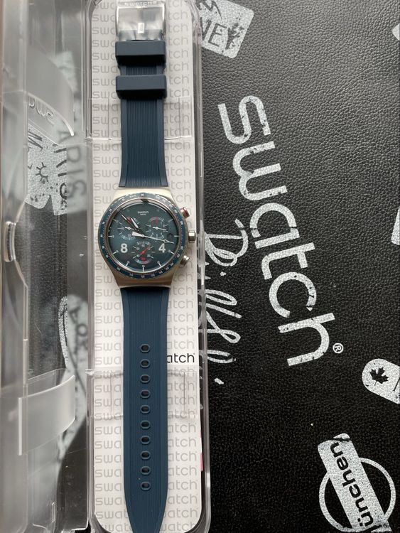 Swatch Uhr Irony Chrono Blue Grid YVS454 (Neu und originalverpackt) in ...