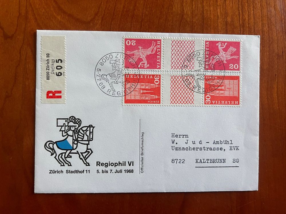 Regiophil 1968 Brief mit Kehrdruckmarken (R538) (Gebraucht) in Hinwil ...