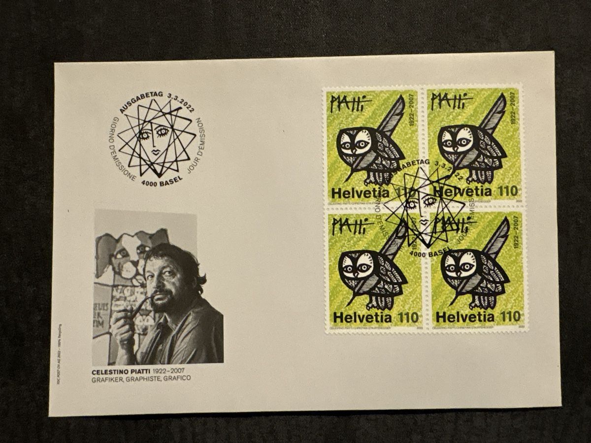 Piatti, Artiste Graphique, Bloc de 4 Timbres Hiboux🦉44ch (Neuf (Voir ...