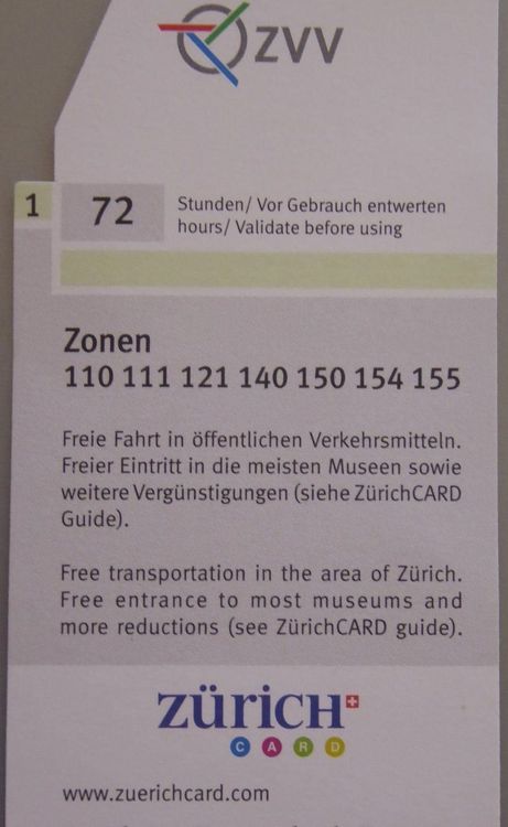 Zürich card 72 hours ZVV (3 Tage fahren) (Neu (gemäss Beschreibung)) in ...