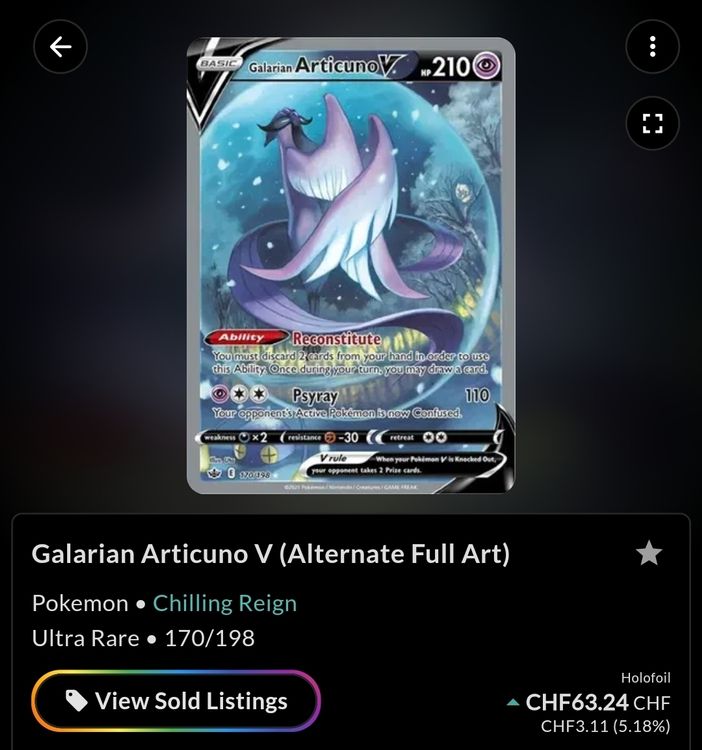Carta Pokemon Articuno V Galarian Ultra Rara (Neu (gemäss Beschreibung ...