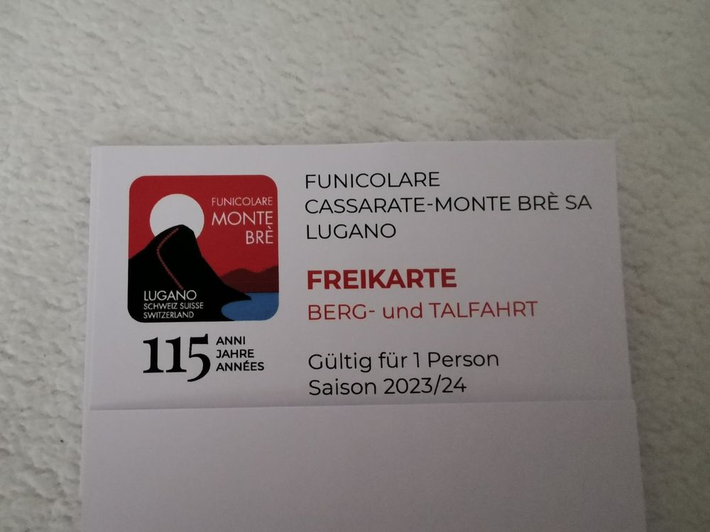 Drei Freikarten Monte Brè Lugano (Neu (gemäss Beschreibung)) in Gunzgen für CHF 20 – mit ...
