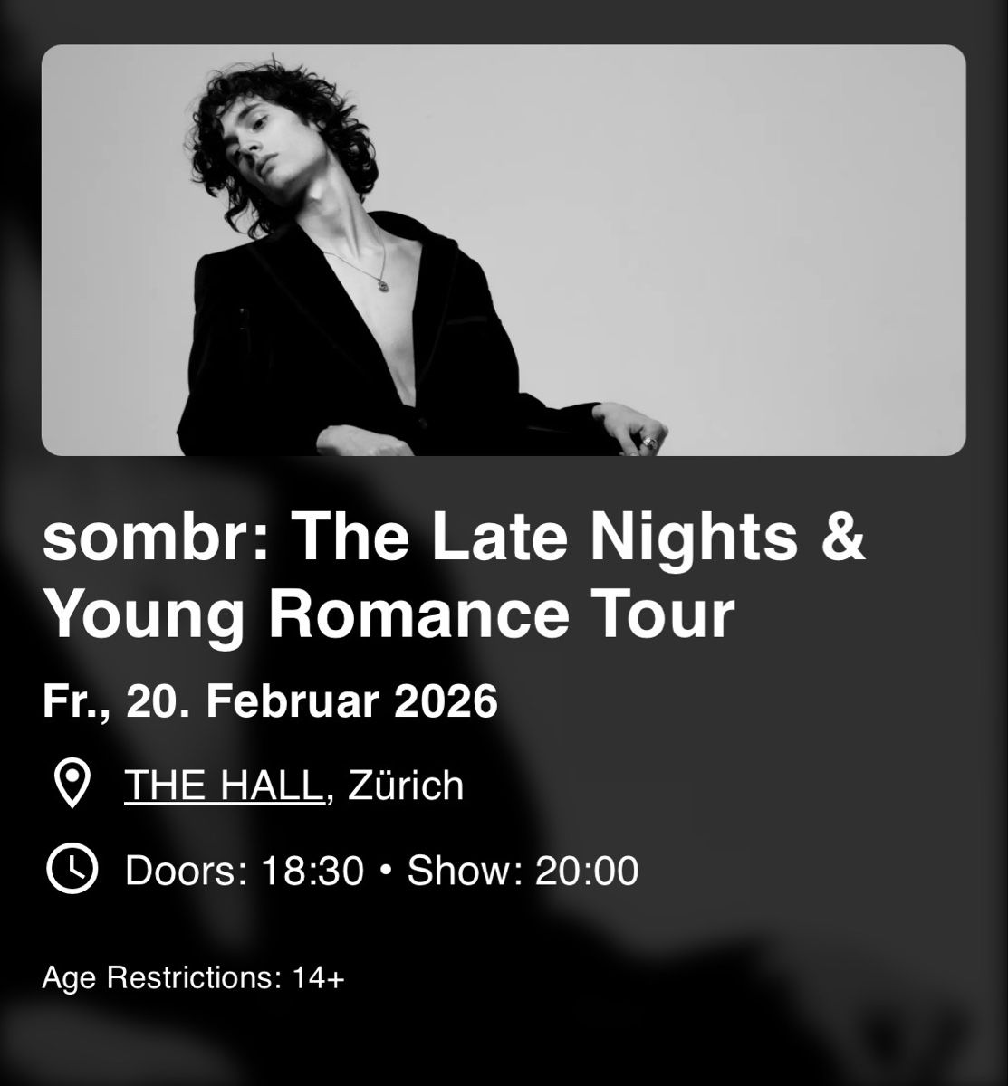 Sombr Konzert Ticket, The Hall Zürich, 20.02.2026 (Neu (gemäss ...
