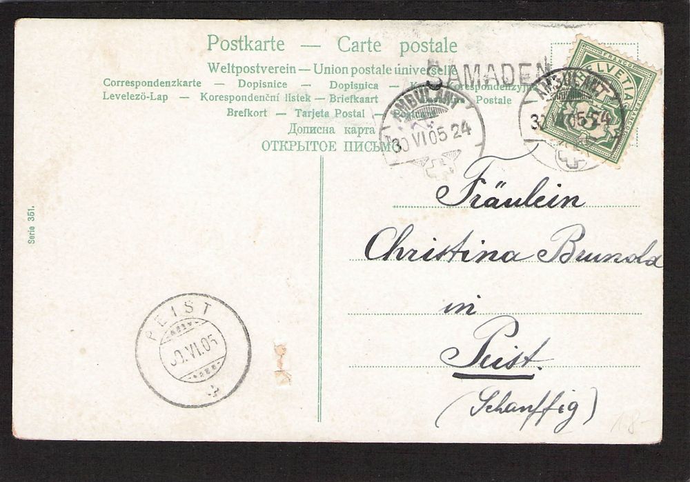 Stabstempel Samaden nach Peist ( Schanfig ), gel. 1905 (Gebraucht) in ...