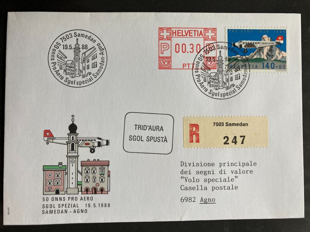 Schweiz 1988 Pro Aero R-Sonderflug Samedan Agno Ankunftsst (Gebraucht ...