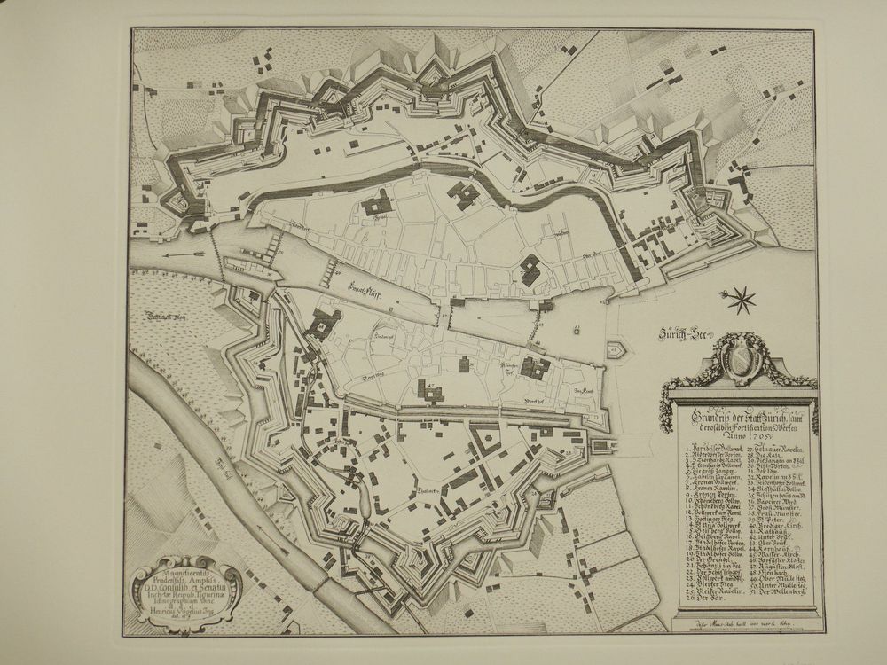 Grundriss der Statt Zürich, samt Fortifications Werken 1705 (Gebraucht ...