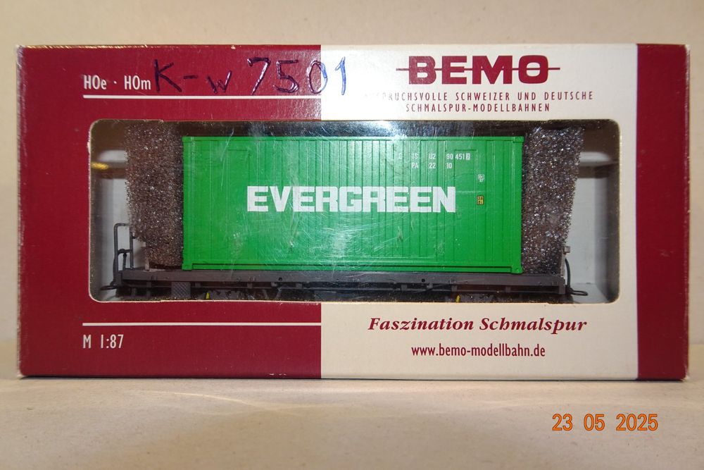 Wagon Bemo HOm RhB K-w 7501 avec un container EVERGREEN (Neu (gemäss ...