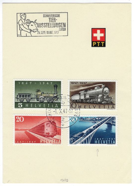 1947 Satz 100 Jahre Eisenbahnen auf PTT-Bögli mit Abart (Gebraucht) in Morgarten für CHF 4 – mit ...