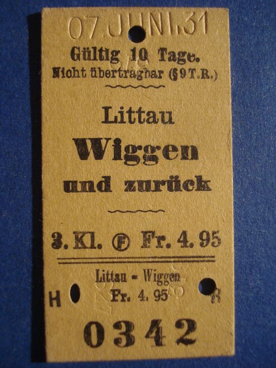 SBB - 7.6.1931 - LITTAU - WIGGEN - 3.Klasse (Gebraucht) in Biel/Bienne für CHF 22 – mit ...