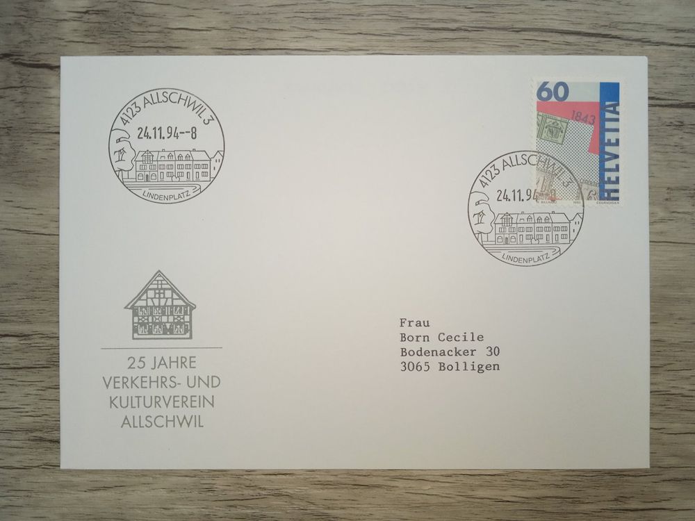 TR37 Enveloppe + Timbre Suisse 1994 (Gebraucht) in Cousset für CHF 0.6 – mit Lieferung auf ...