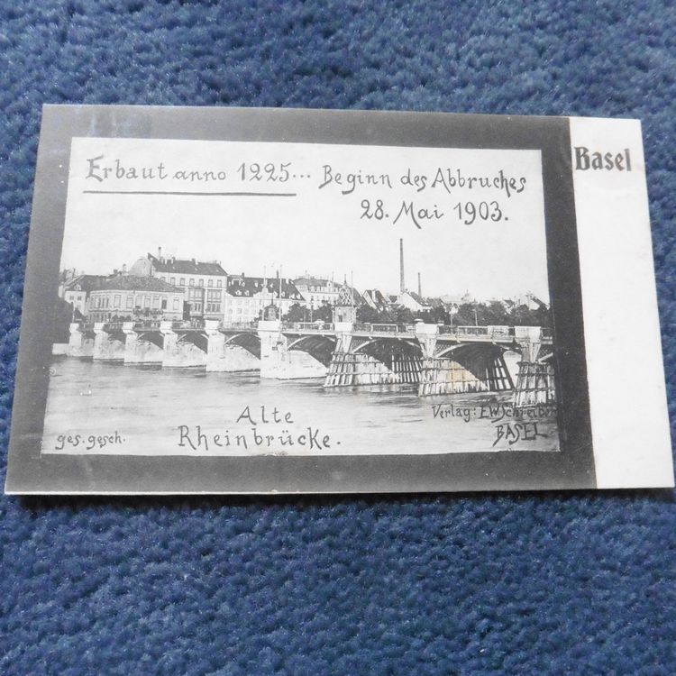 Basel,Lichtdruck,1903,Beginn des Abbruchs alte Rheinbrücke | Kaufen auf Ricardo