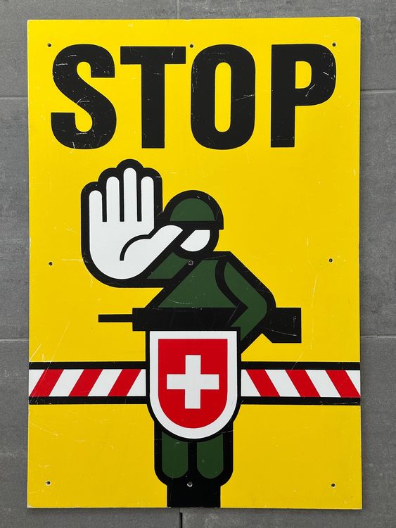 WARN SCHILD TAFEL ARMEE MILITÄR STOP SCHWEIZER GRENZE, GROSS (Gebraucht ...