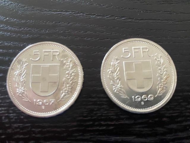 5 Franken Silbermünzen / 1 x 1967 & 1 x 1969 (Gebraucht) in Aarau für CHF 22.5 – mit Lieferung ...