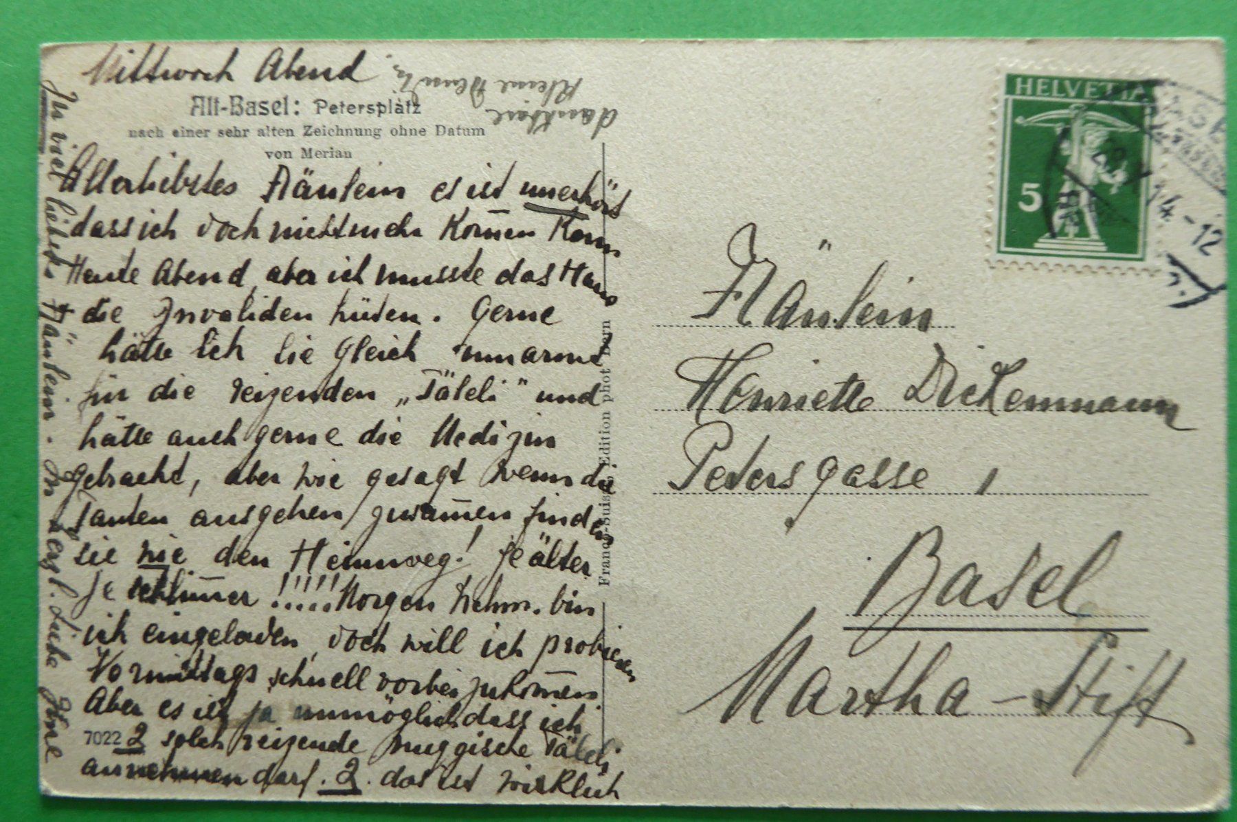 AK Basel Petersplatz 1914 nach einer Zeichnung von Merian (Gebraucht ...
