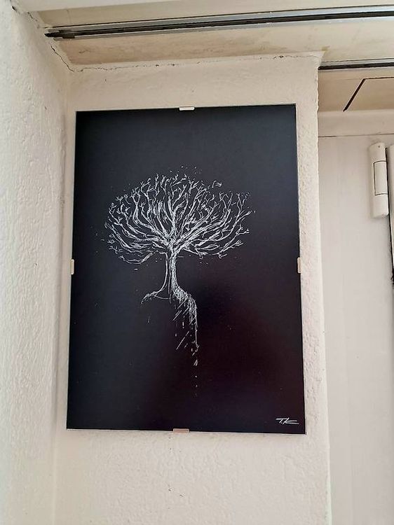 Handgemalen "Baum" gerahmt schwarz/weiss, modern (Neu und ...