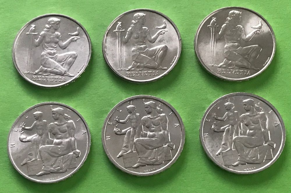 6 Schweizer Silber 5 Franken-Gedenkmünzen von 1936 und 1948 (Gebraucht) in Zuerich für CHF 66 ...