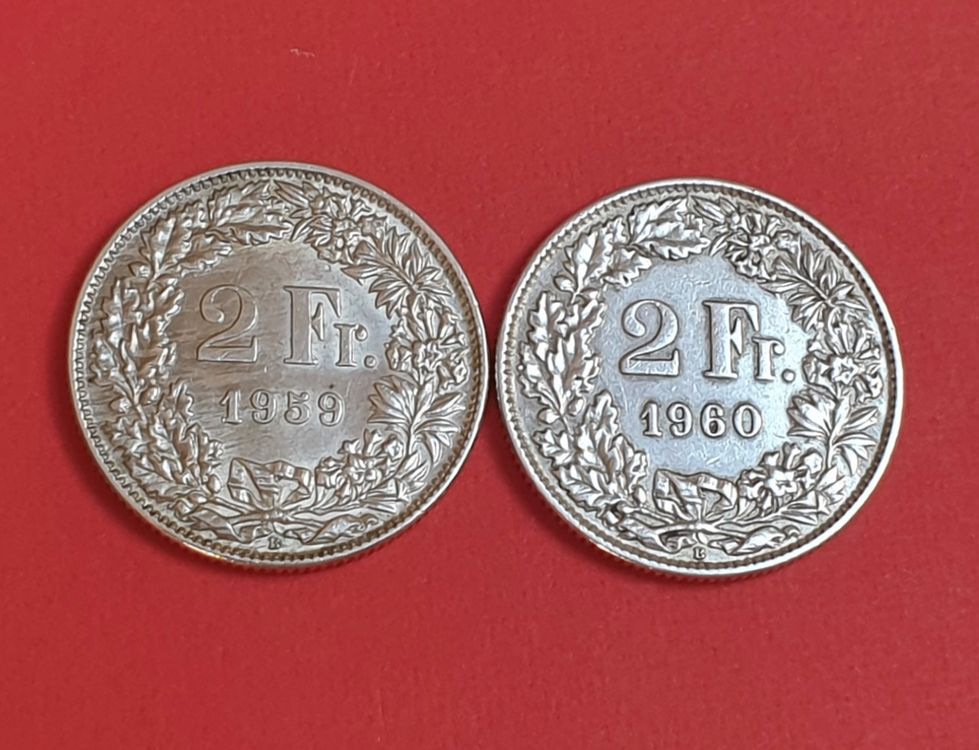 2 Franken 1959 und 1960 „Silber“ (Gebraucht) in Uttigen für CHF 10 – mit Lieferung auf Ricardo ...