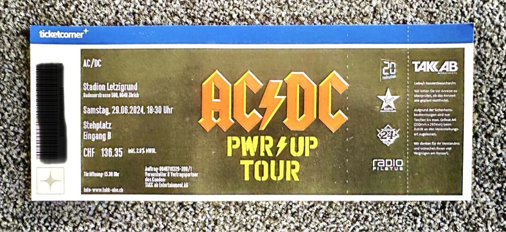 AC/DC Stehplatz Ticket Zürich (Neu und originalverpackt) in Colombier ...