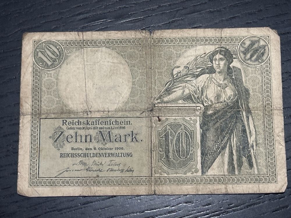 Banknote 10 Mark 1906 Deutschland (Gebraucht) in Delémont für CHF 1 – mit Lieferung auf Ricardo ...