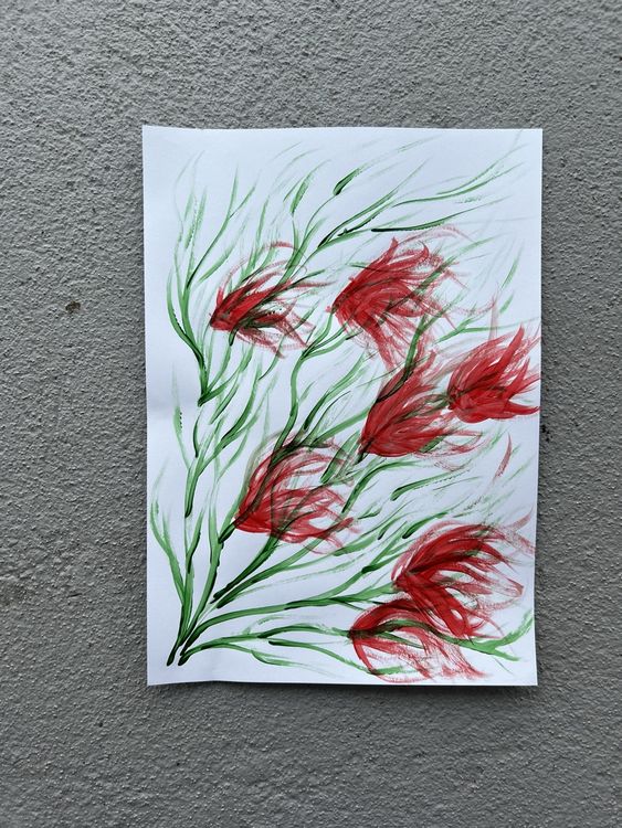 Aquarell "Rote Blumen im Wind" Unikat (Neu und originalverpackt) in Adliswil für CHF 2 – mit ...