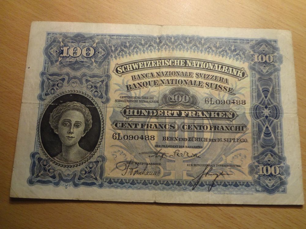 100 FRANKEN NOTE SCHWEIZ 1930 6L - SENSENMANN - FAUCHEUR | Kaufen auf ...