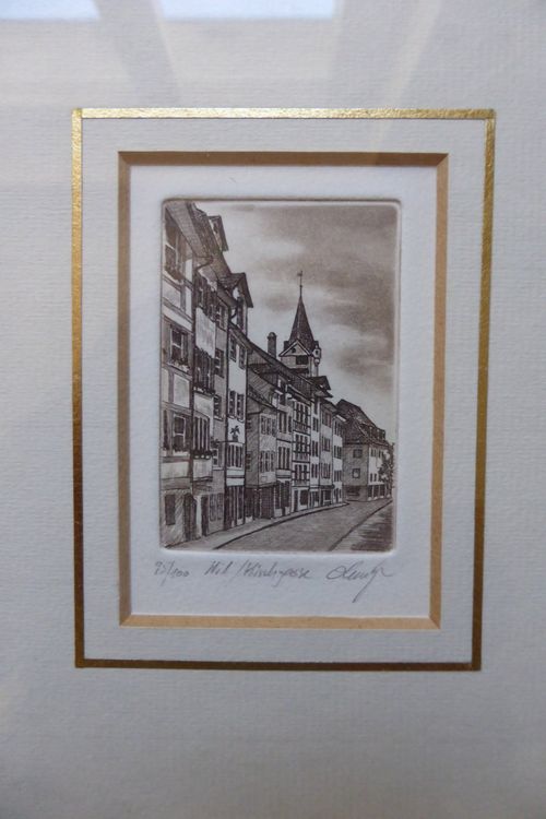 Kleiner Stich von Wil/SG "Kirchgasse" - Rahmen handvergoldet | Kaufen auf Ricardo