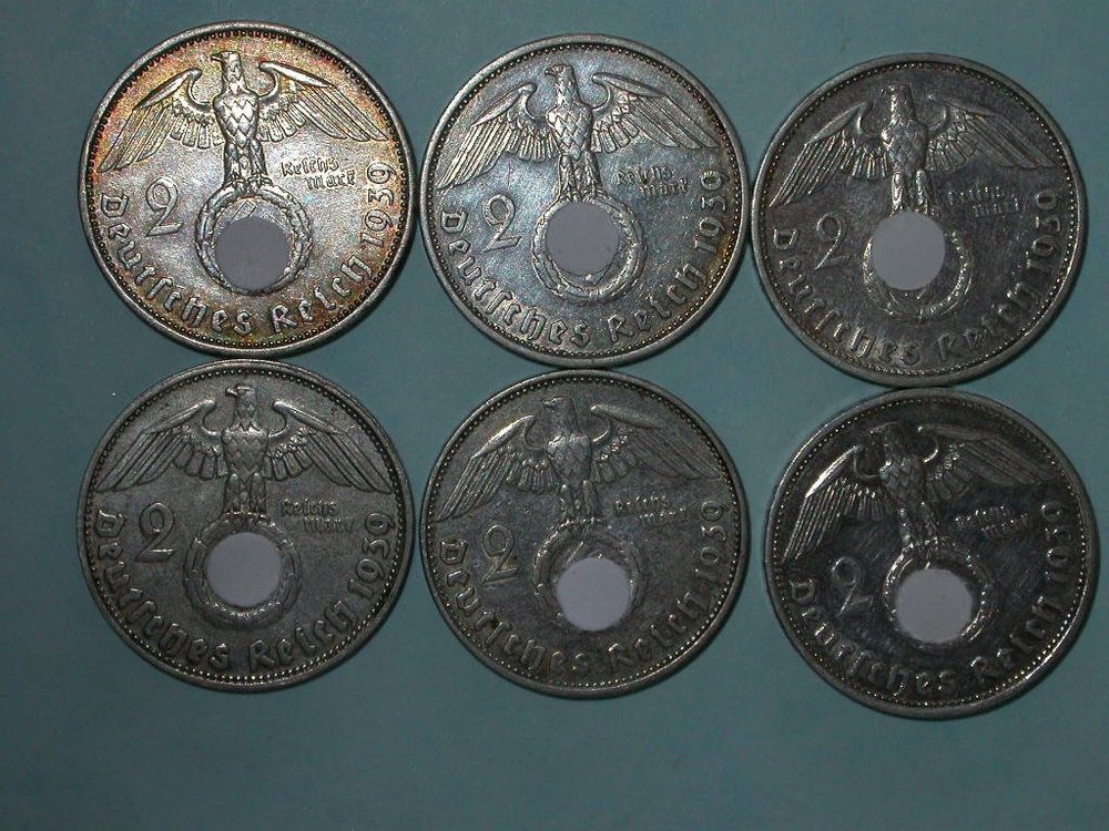 Lot 1939, 6 x 2 Reichsmark, Paul von Hindenburg, à 8gr/625er (Gebraucht ...