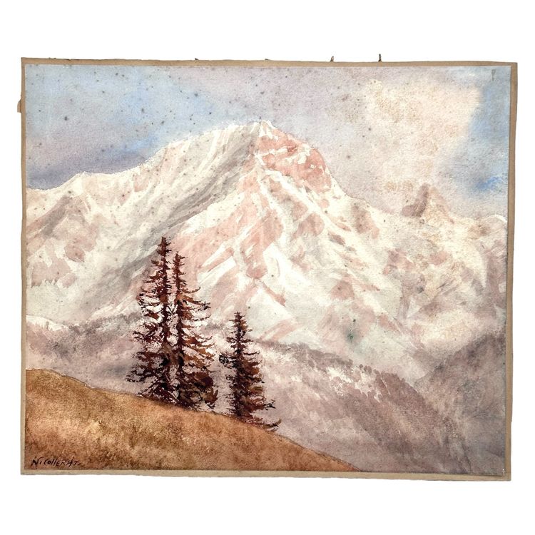 Aquarelle sur carton paysage de montagne signée NICOLLERAT | Kaufen auf Ricardo