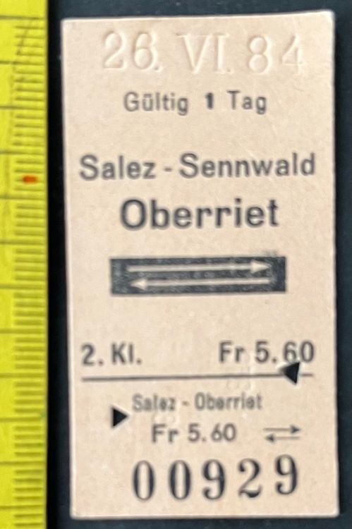 Salez - Sennwald Oberriet/,Billett 1984 (Gebraucht) in Wabern für CHF 1.6 – mit Lieferung auf ...