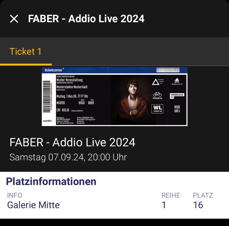Faber, Addio Live, Zürich Volkshaus, 07.09.2024, Sitzplatz (Neu (gemäss ...